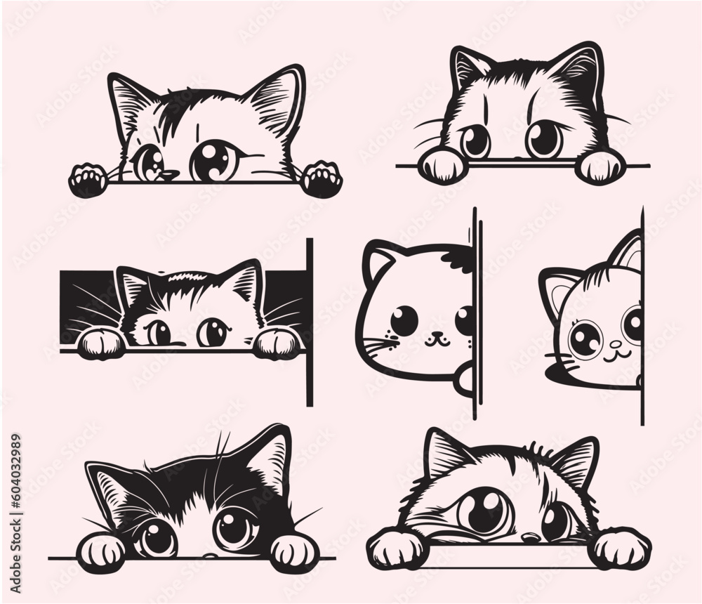 Peeking Cat Bundle, Black cat Clipart, Peeking cat clipart, Cute ...