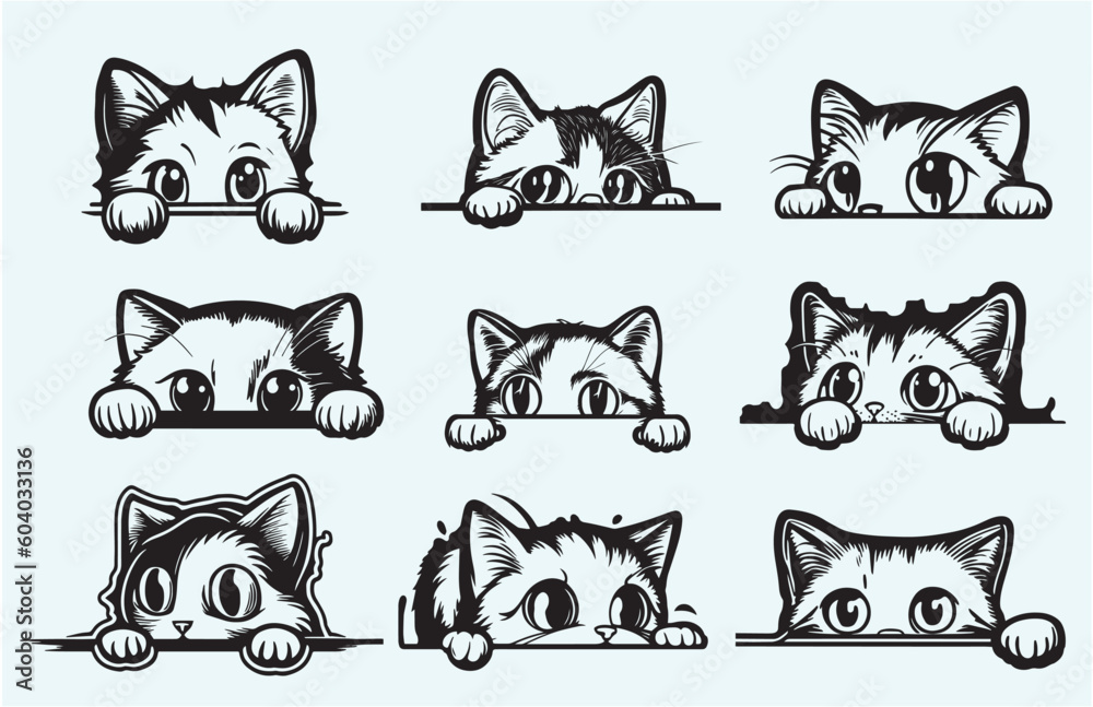 Vetor de Peeking Cat Bundle, Black cat Clipart, Peeking cat clipart ...