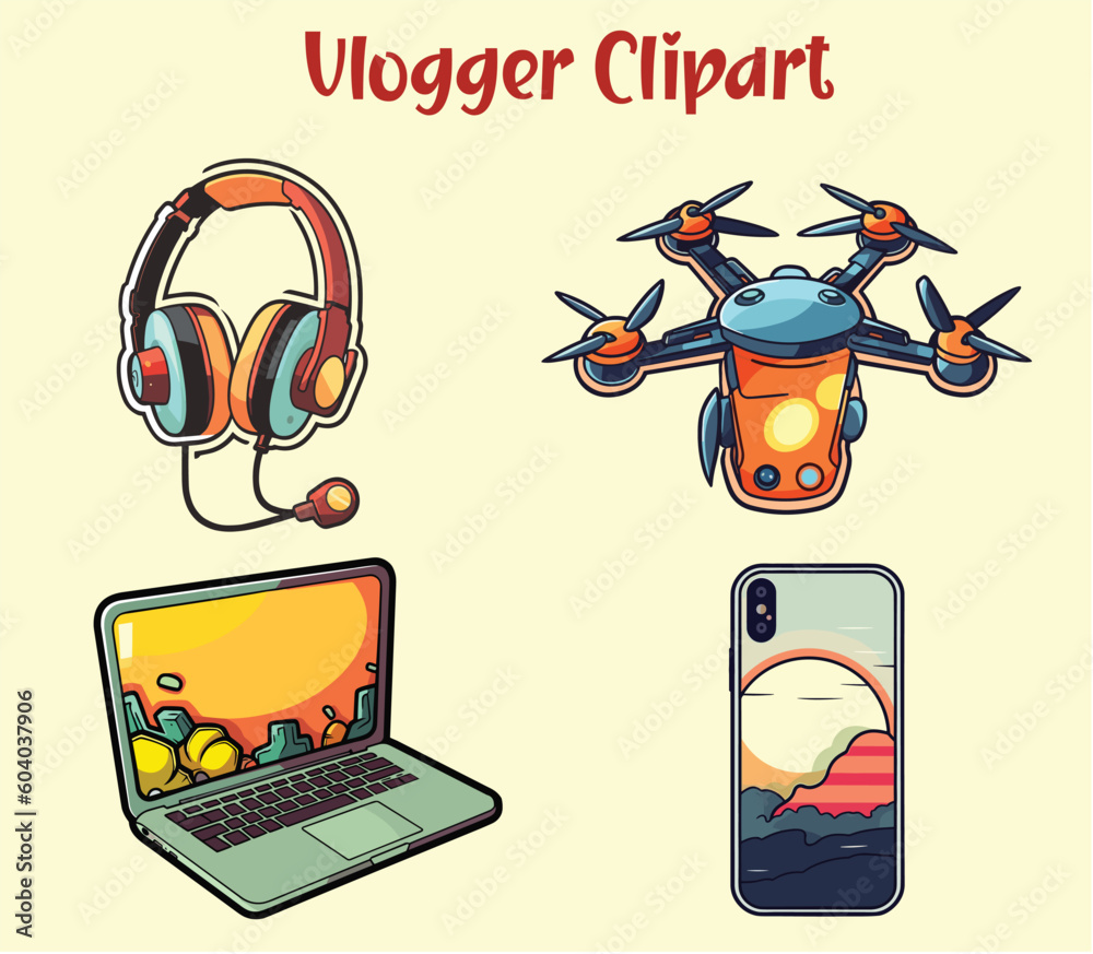 Vlogger Clipart Sticker, Digital Device Clipart, Blogger vector Bundle ...