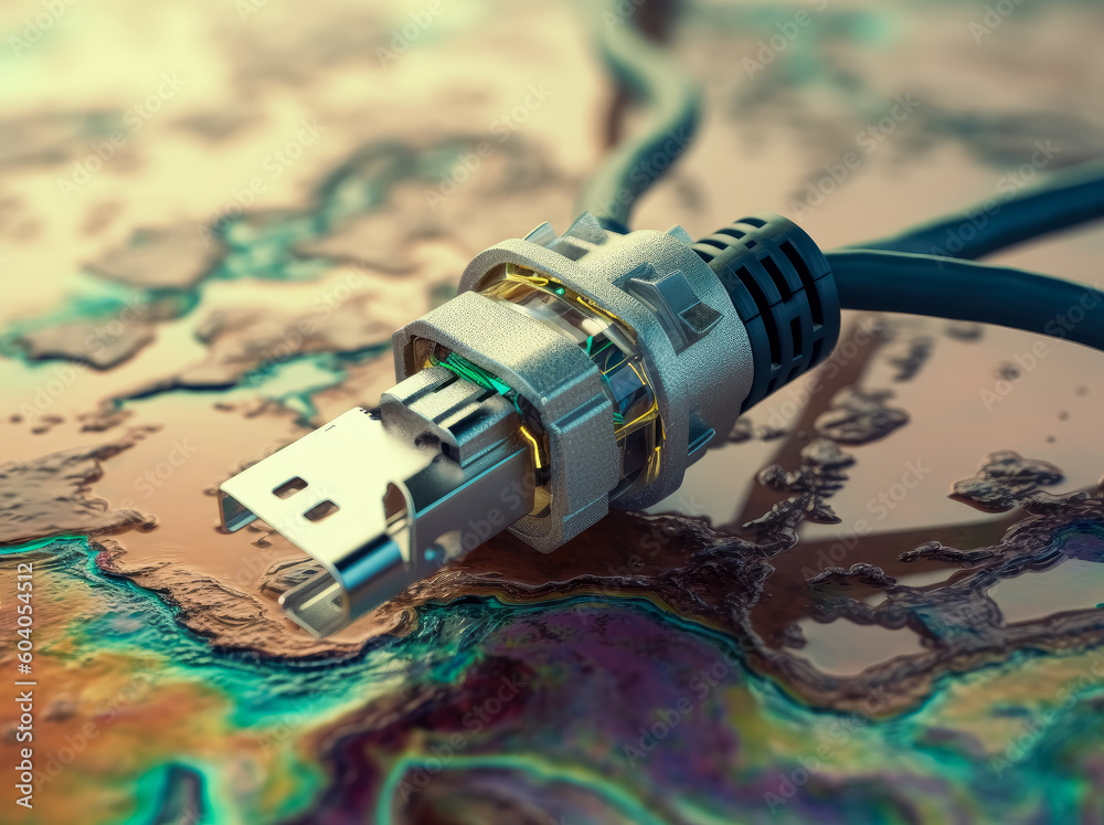 Ethernet cable connecting to earth, Ethernet cable with cable connector ...