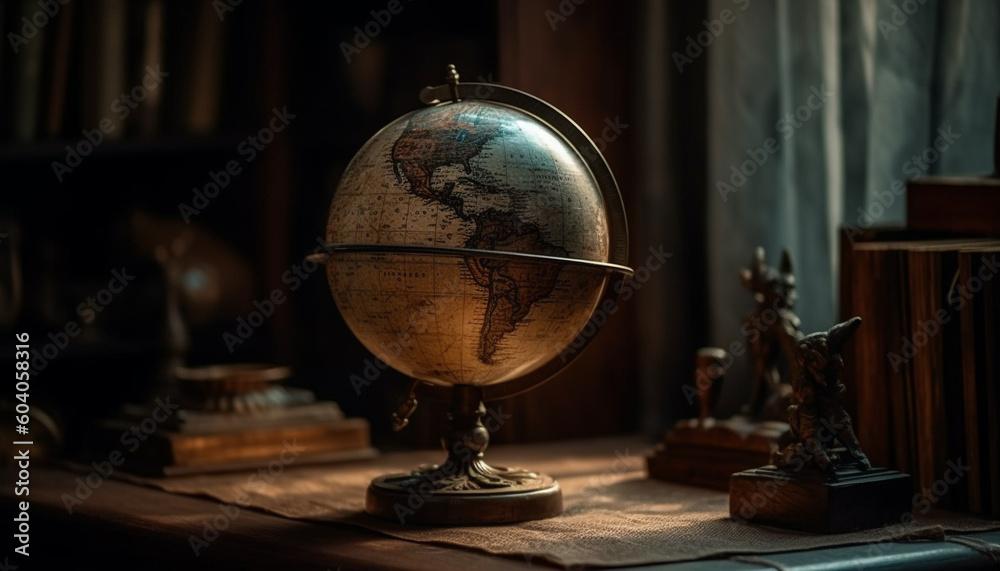 Photo & Art Print Antique globe on wooden table inspires exploration ...