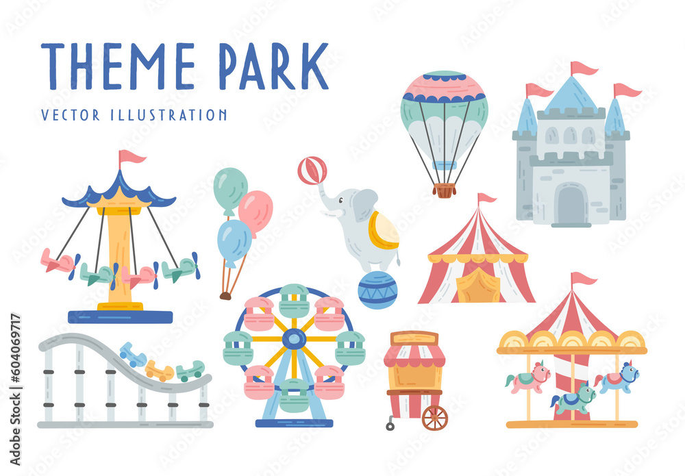 Cute Theme Park Fairground Circus Illustrations Stock Template | Adobe ...