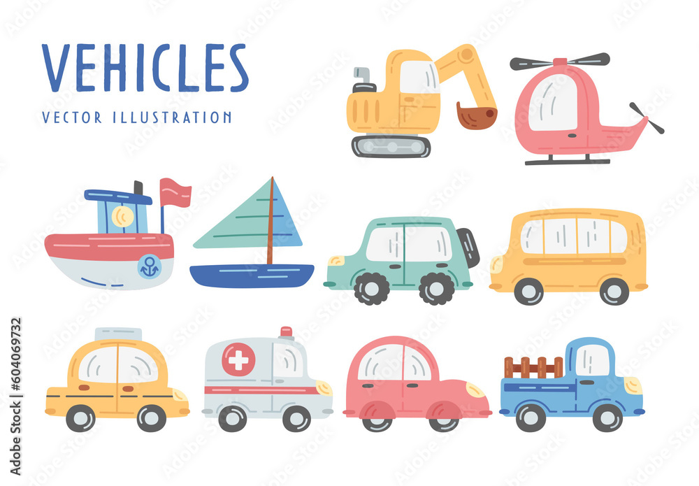Cute Vehicle Illustrations Stock Template | Adobe Stock