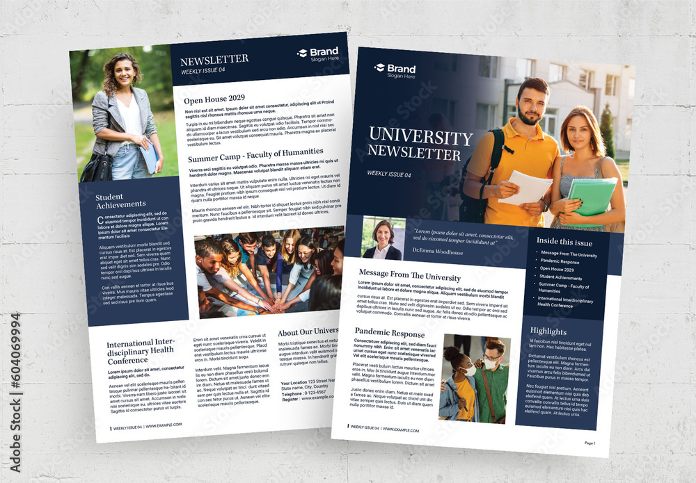 University Education Newsletter Bulletin Layout Stock Template | Adobe ...