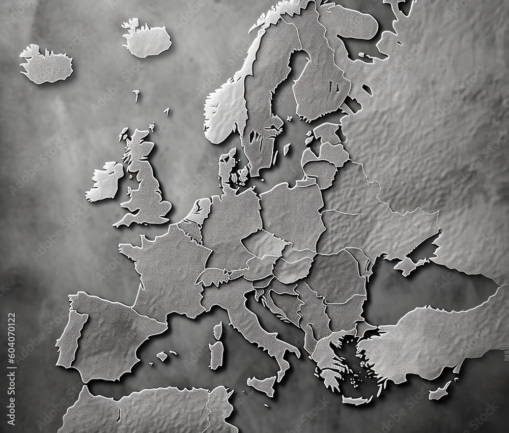 Map of Europe in dark grey, European map, countries and borders ...
