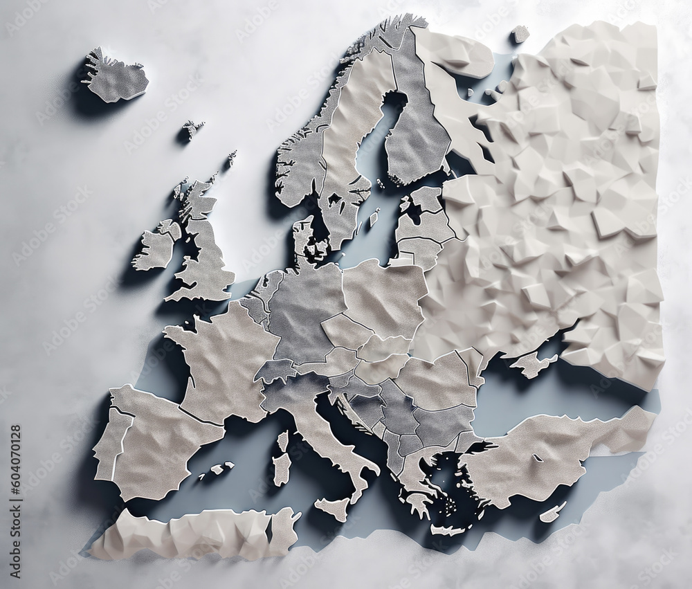 Map of Europe in dark grey, European map, countries and borders ...