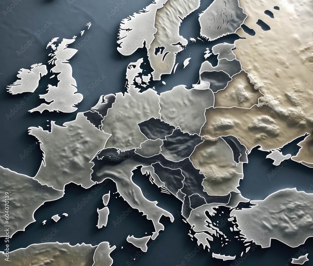 Map of Europe in dark grey, European map, countries and borders ...