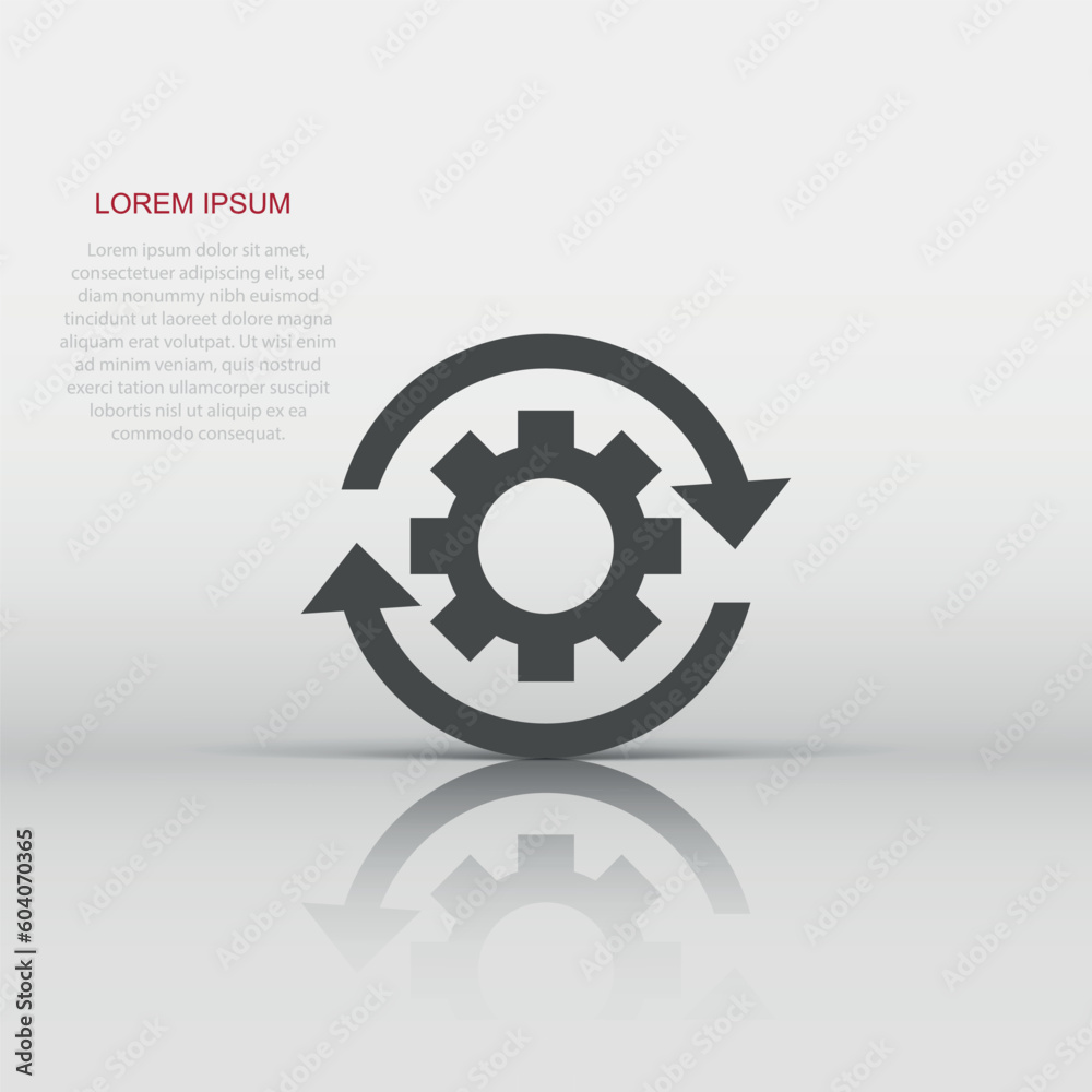 Workflow process icon in flat style. Gear cog wheel with arrows vector ...