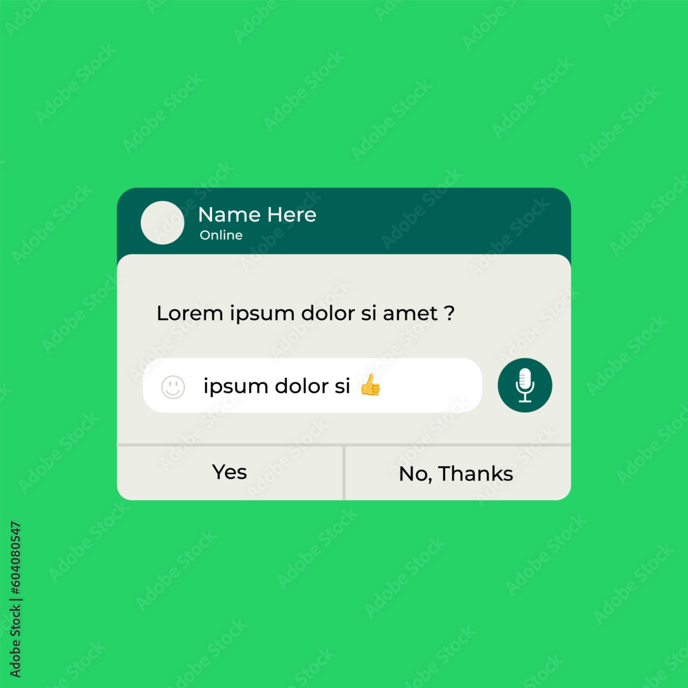 Modern vector mobile phone illustration with chat screen app, messaging ...