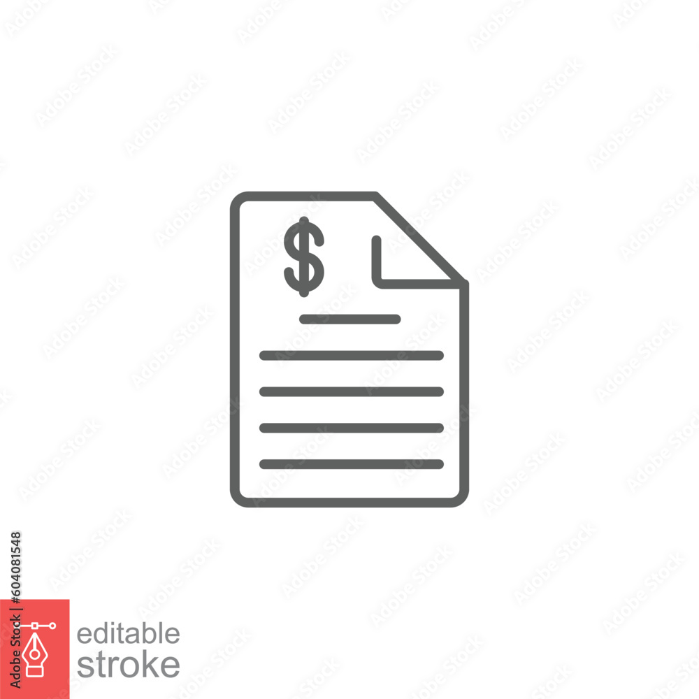Bank statement icon. Simple outline style. Slip, receipt, bill ...