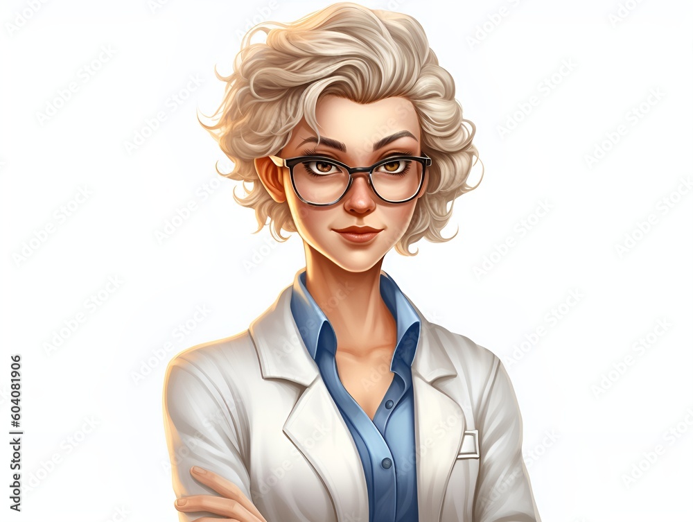Cartoon style avatar illustration of a young woman with blonde hair and ...