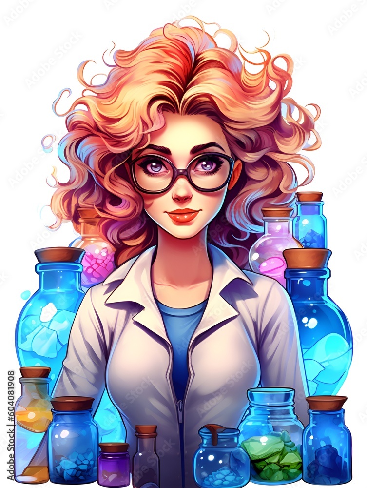 Cartoon style avatar illustration of a young woman with curly red hair ...