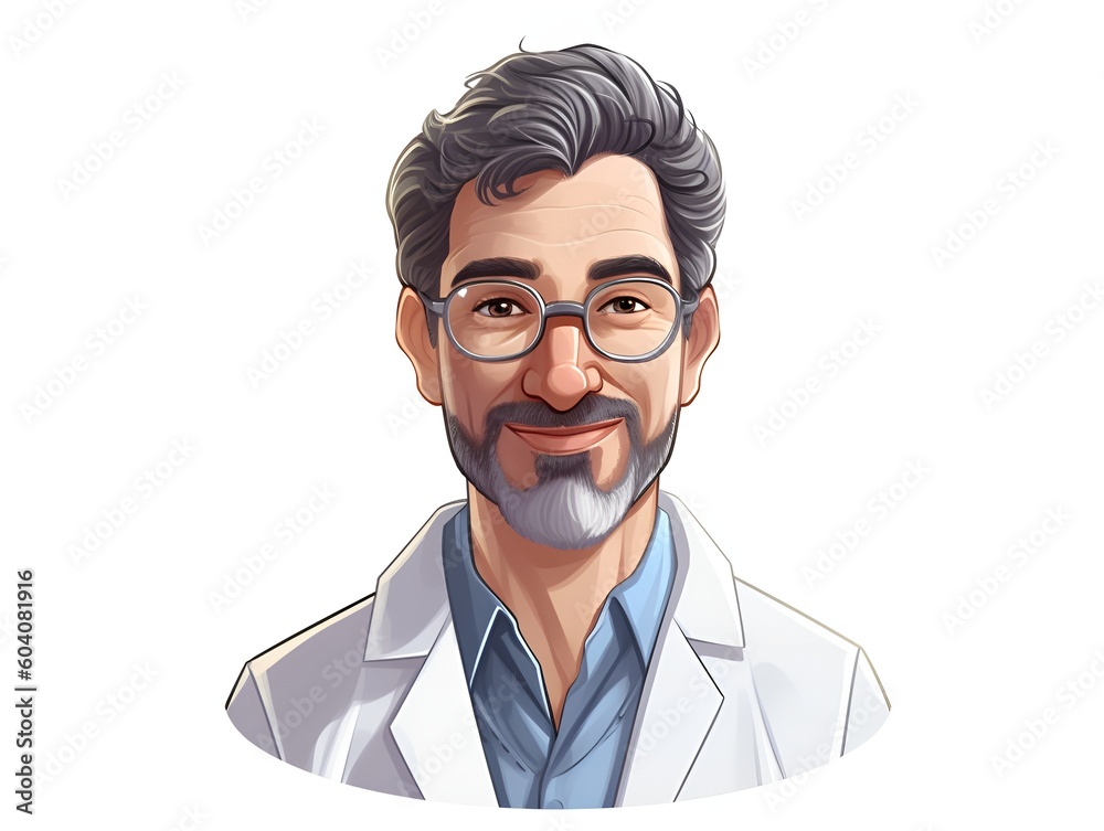 Cartoon style avatar illustration of a middle-aged man with beard and ...