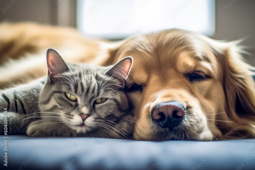 Gog and cat playing together at home. Generative Ai Illustration. Stock ...