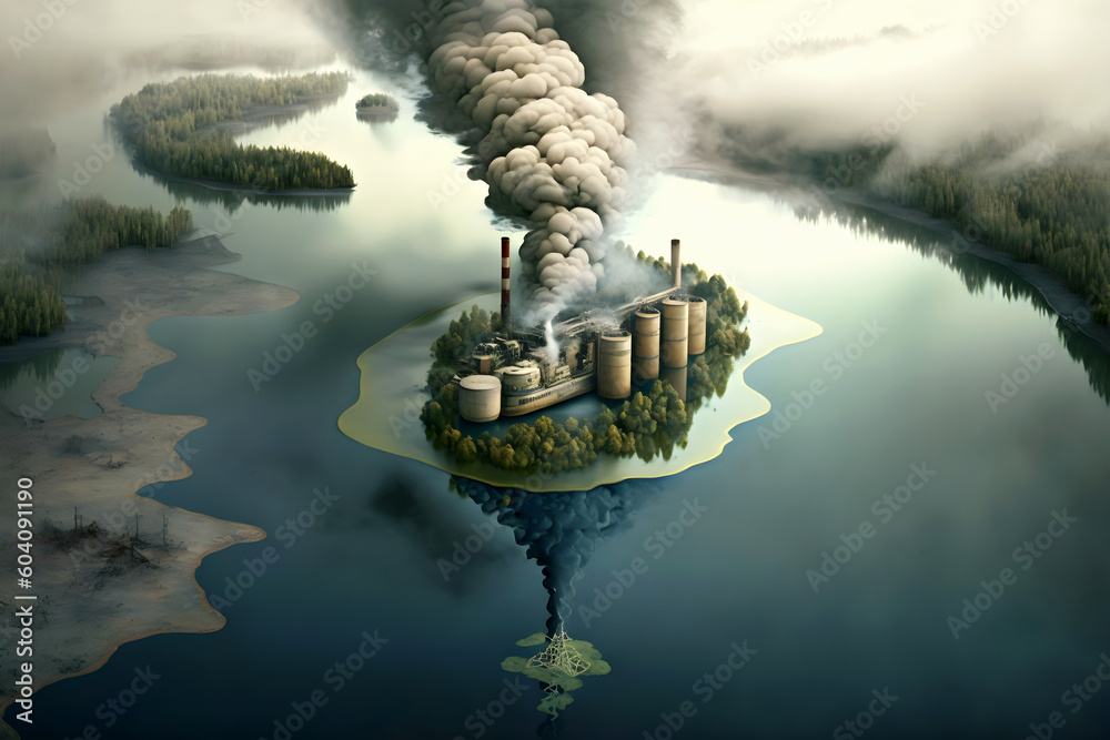 Environmental disaster. Threat to environment. Oil refinery in middle ...