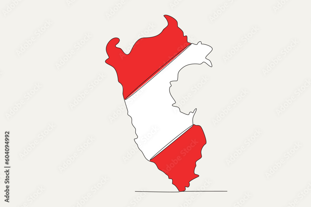 Color illustration of a map of Peru. Fiestas patrias peru one-line ...