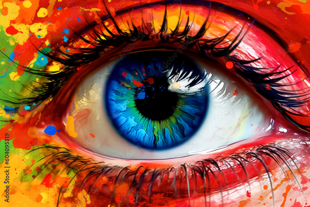 Colorful eyes rainbow eyes close up. Person's eye colored in several ...
