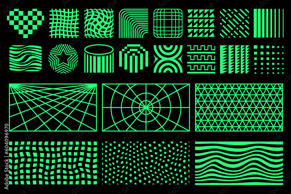 Geometric design elements. 90s, 80s retro shapes, mosaic patterns. Mesh ...