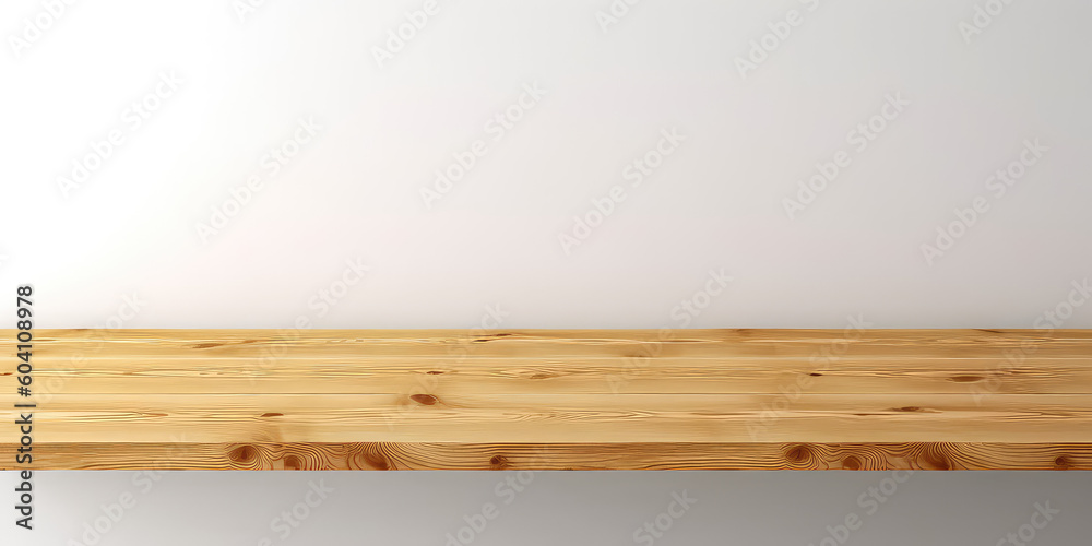 Wooden table template, desk mock-up. White background wall, wooden ...