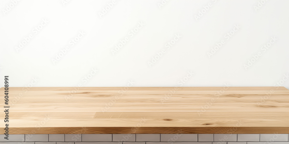 Wooden table template, desk mock-up. White background wallpaper wall ...