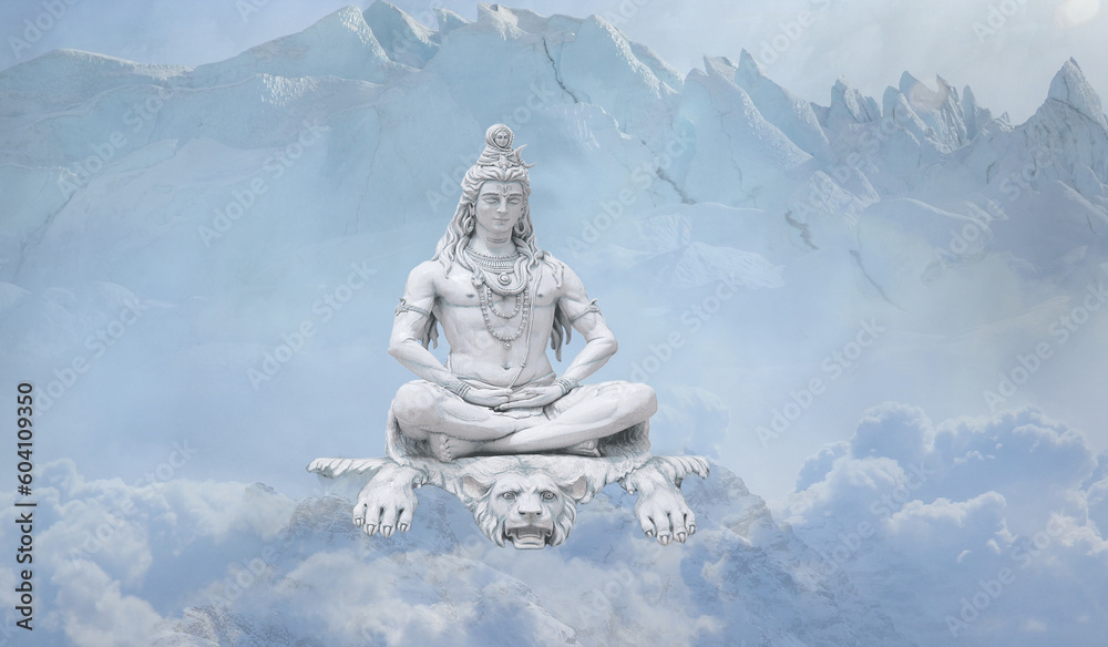 Photo Lord Shiv with clouds, God Mahadev illustration with Blue clouds ...