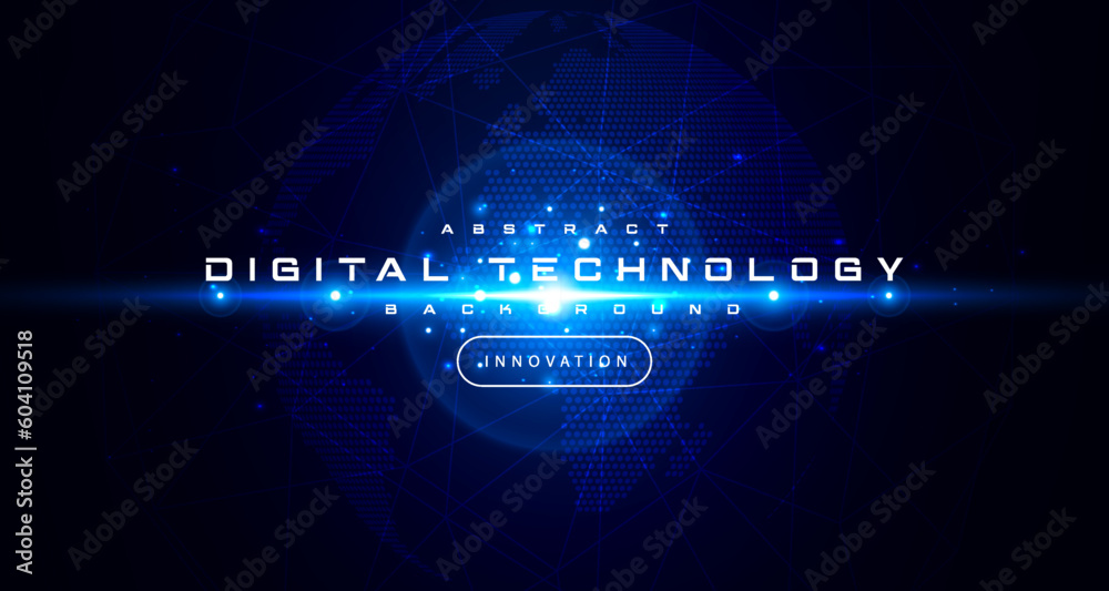 Digital technology banner blue green background concept, cyber ...