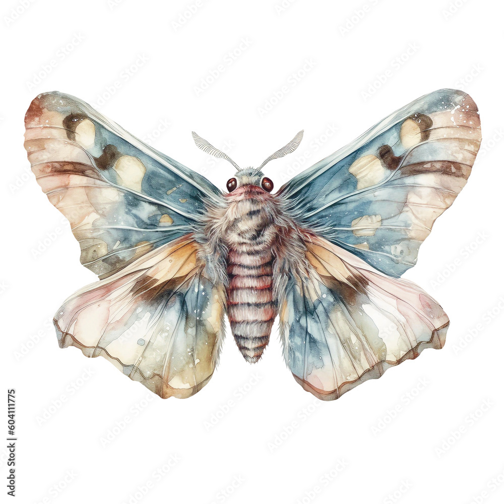 Pastel Moth Watercolor Clipart illustration, made with generative AI ...