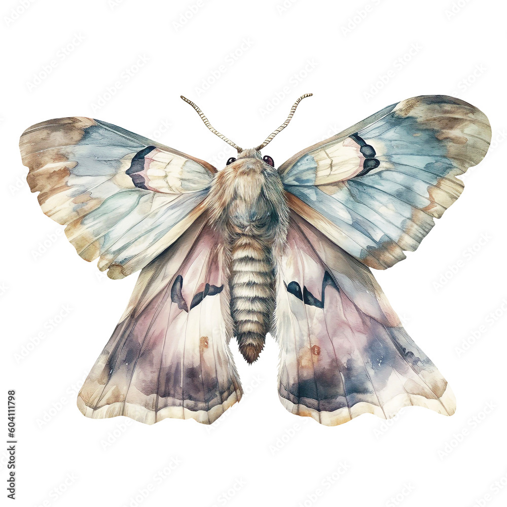 Pastel Moth Watercolor Clipart illustration, made with generative AI ...
