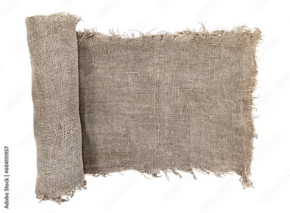 Burlap texture. A piece of torn burlap on a white background. Canvas ...