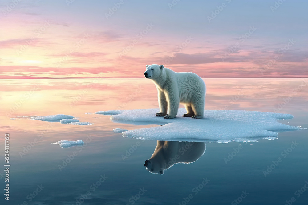 polar bear contemplating global warming from the last of his habitat ...