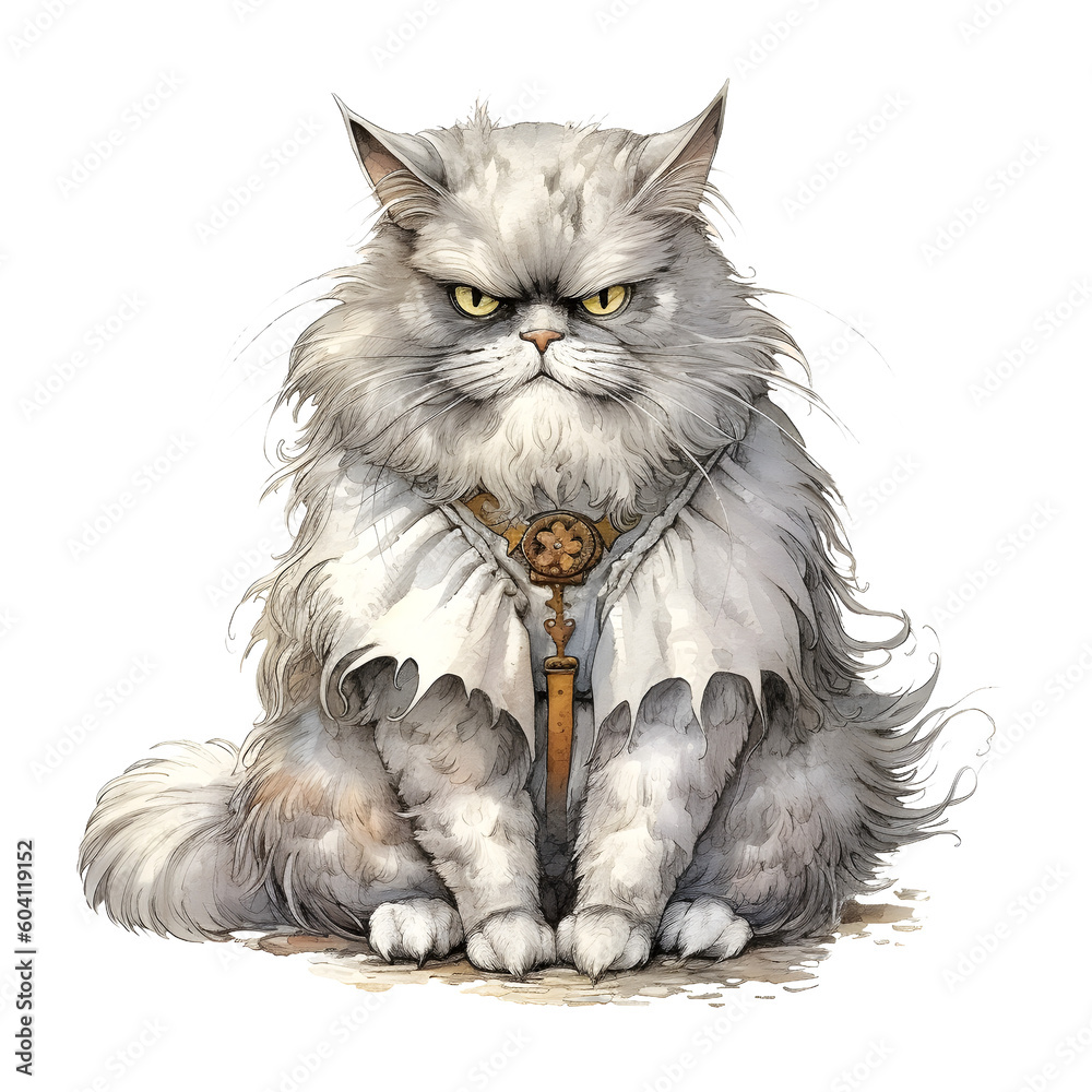 Gothic Fantasy Cat Watercolor Clipart Illustration, made with ...