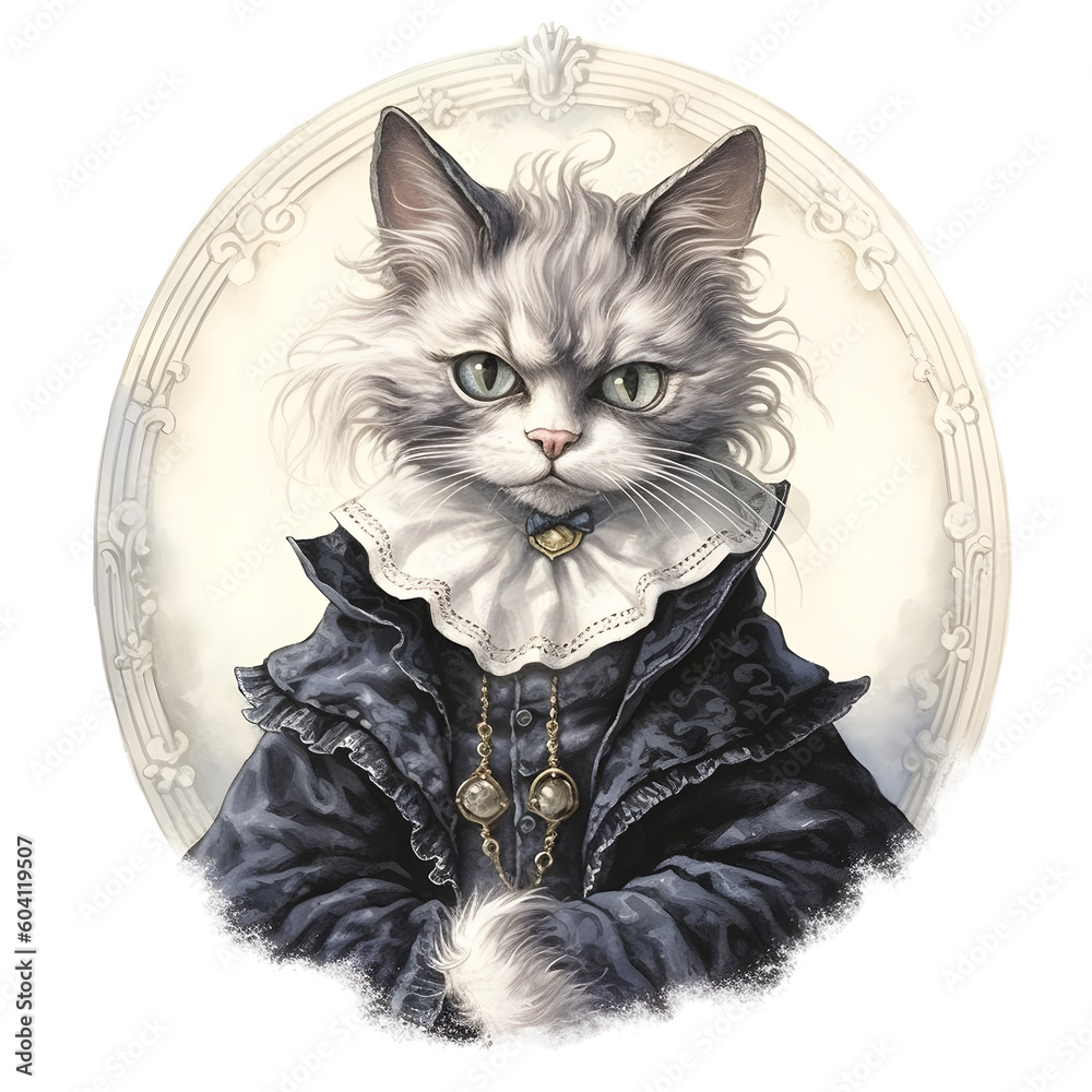 Gothic Fantasy Cat Watercolor Clipart Illustration, made with ...