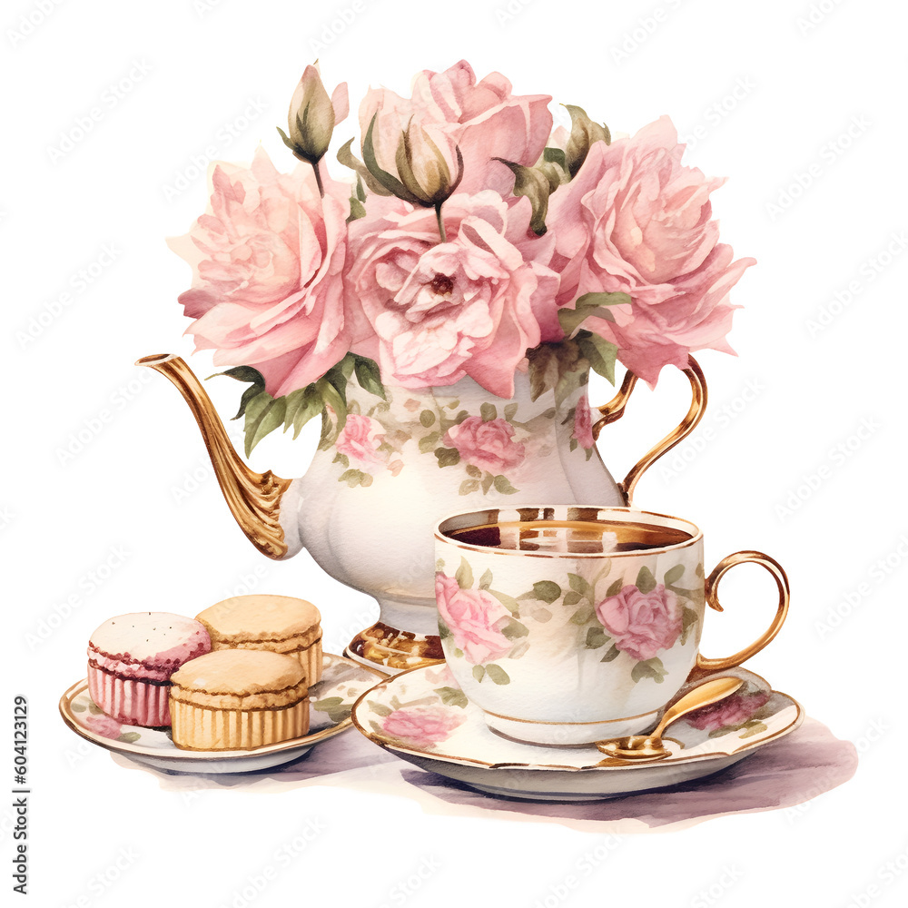 Vintage Tea Time Party Watercolor Clipart, afternoon tea, tea party ...
