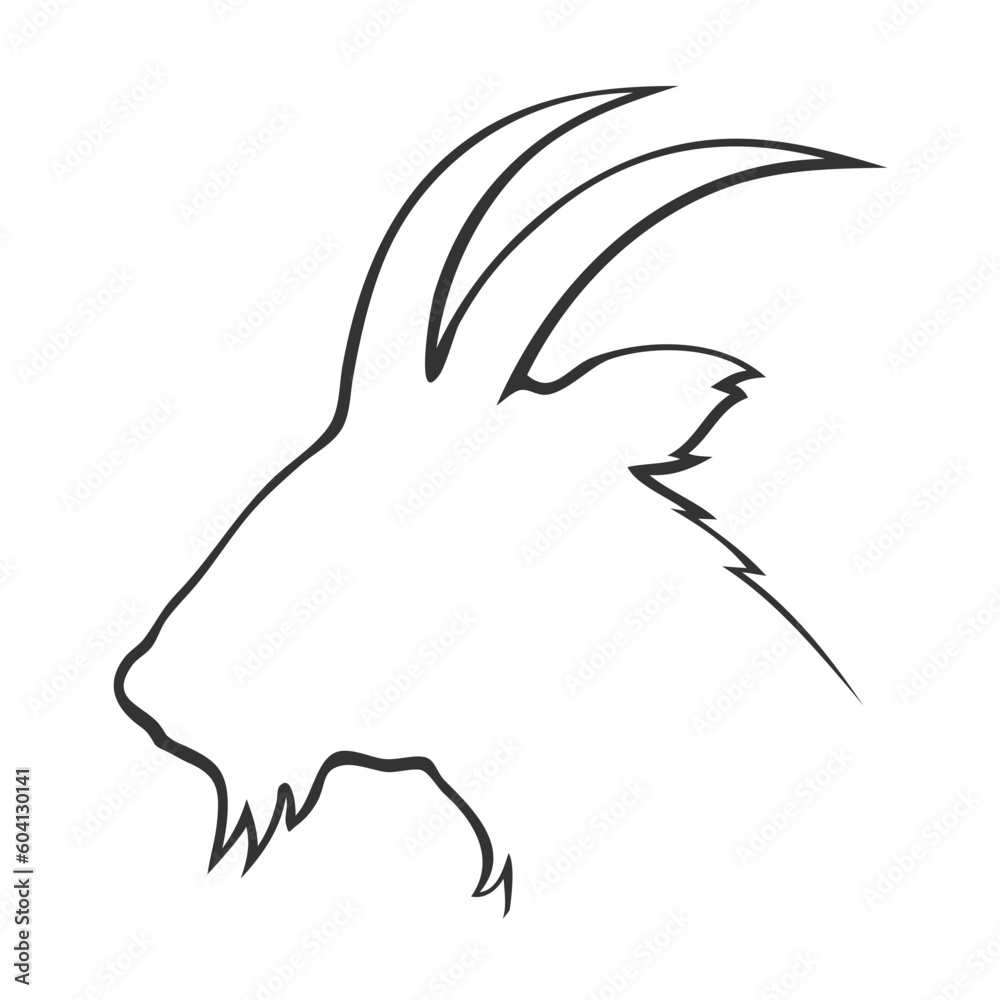 Portrait of a goat head with horns. Farm horned pet. Goat milk. Cartoon ...