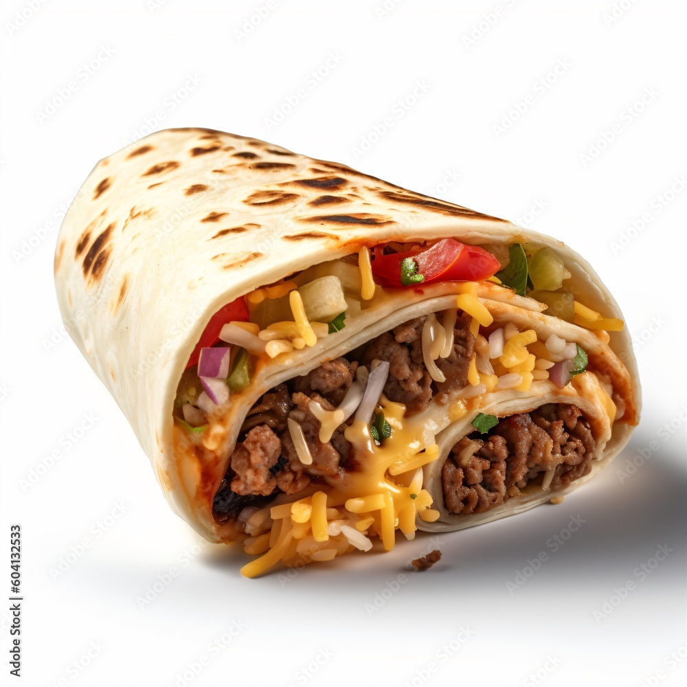 Tortilla wrap roti meat and vegetable fast food isolated image on white ...