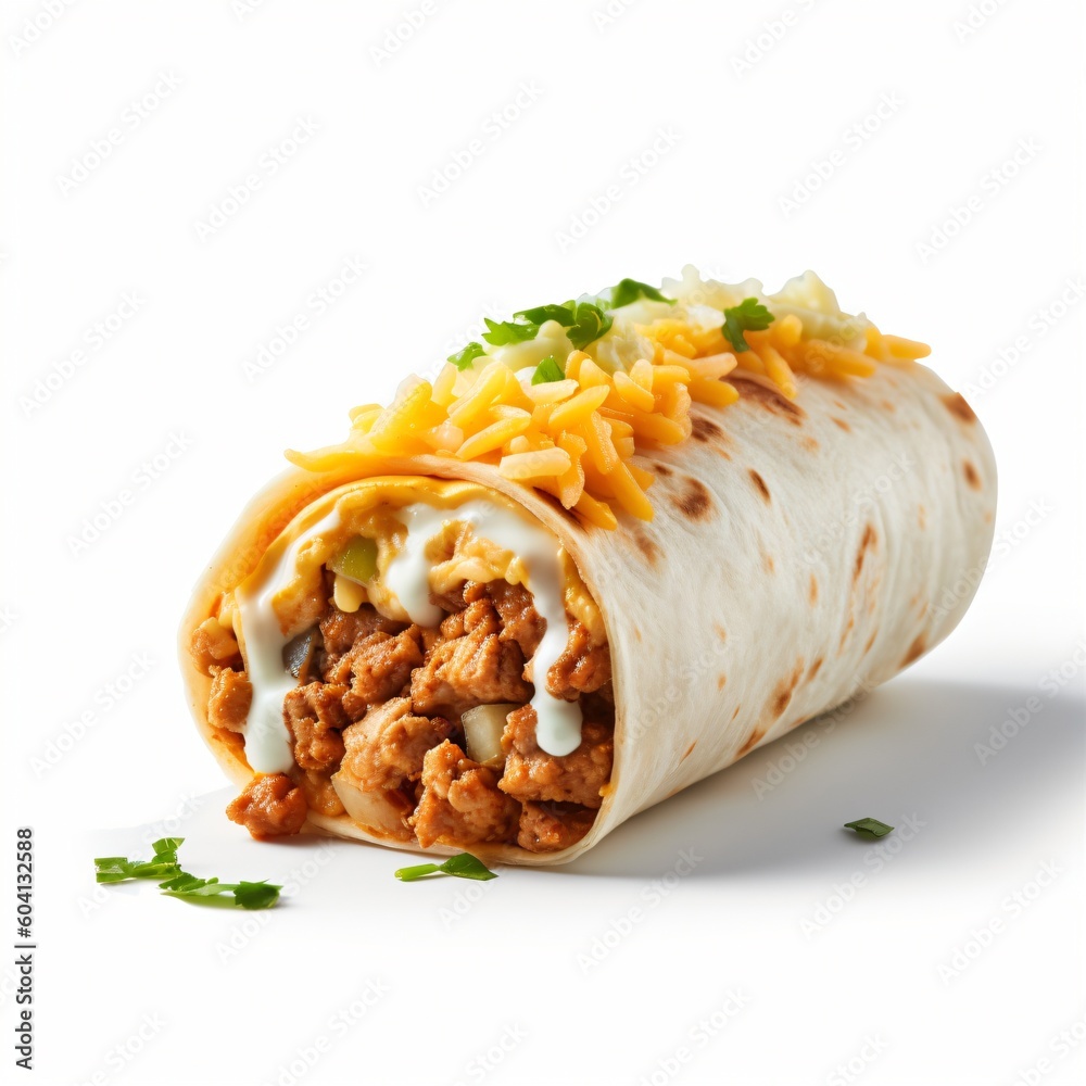 Tortilla wrap roti meat and vegetable fast food isolated image on white ...
