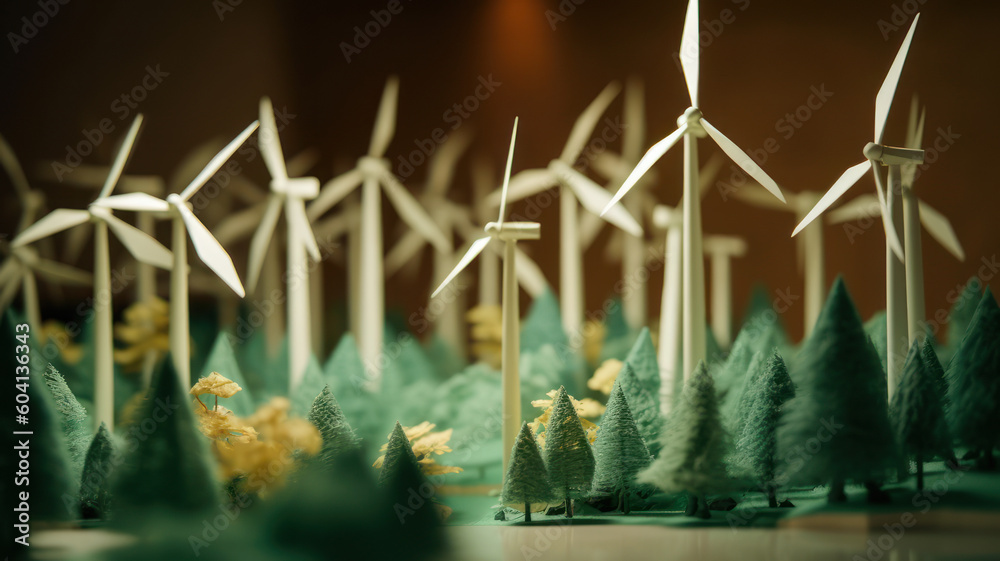 Paper art , renewable energy with green energy as wind turbines ...