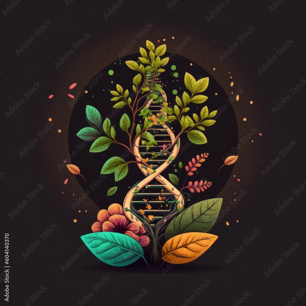 Cute Plant's DNA Playtime: A Whimsical Digital Art Depicting a Playful ...