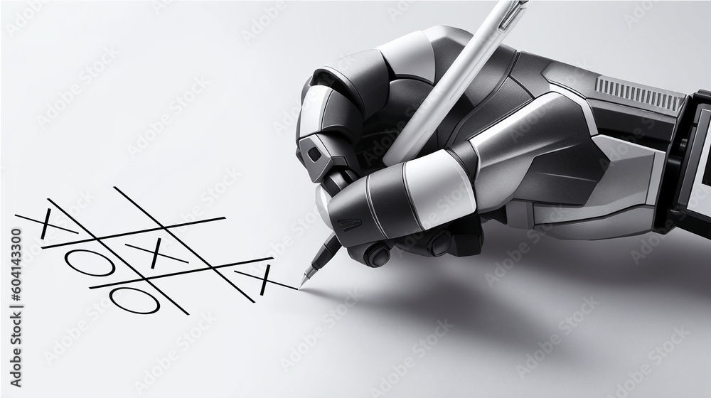 robotic hand playing and writing tic tac toe on white sheet of paper as ... robotic hand playing and writing tic tac toe on white sheet of paper as ...