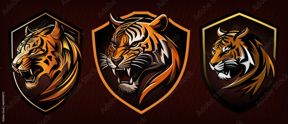 Luxury tiger shield collection, tiger head mascot, abstract tiger logo ...