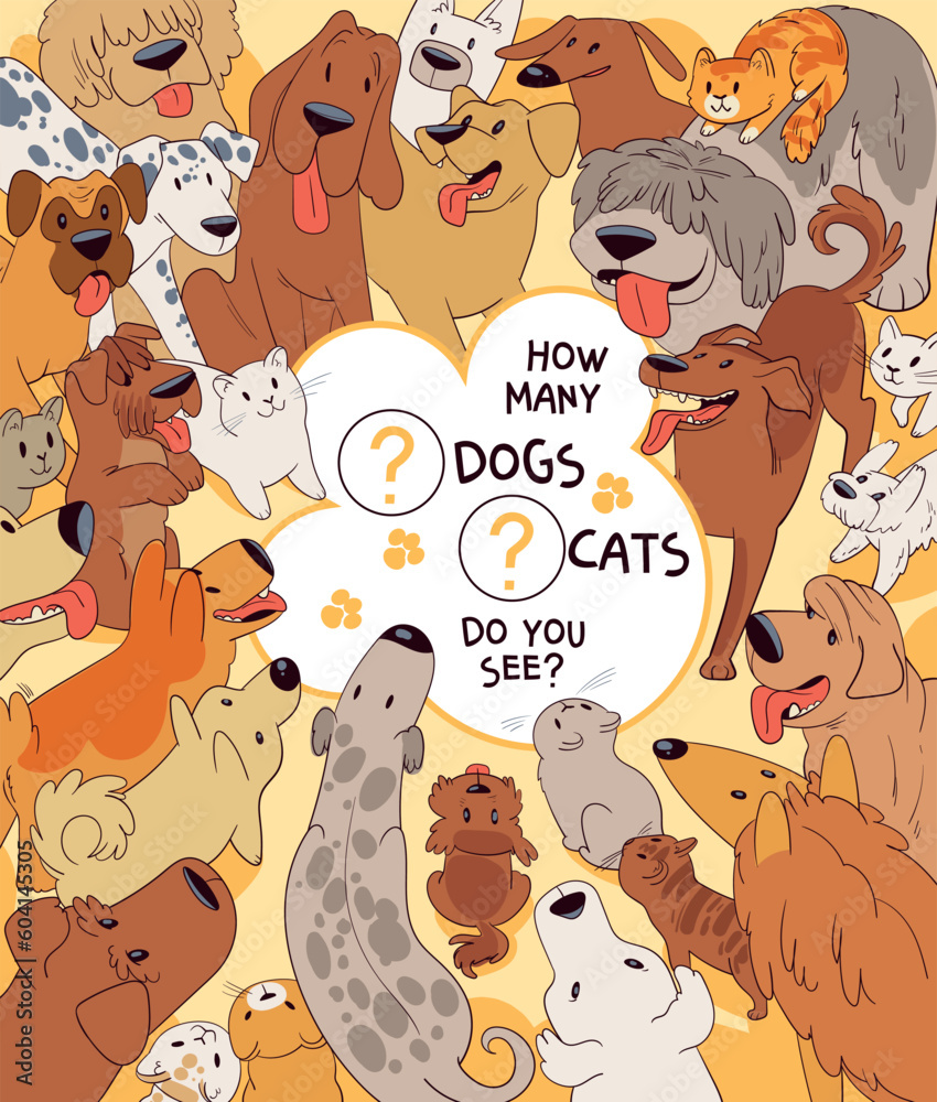 How many cats and dogs do you see. Count how many animals are in the ...