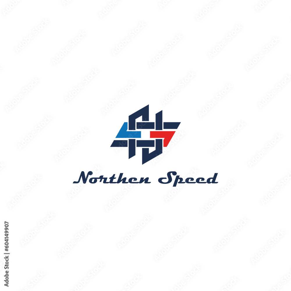 Abstract initial letter NS or SN logo in blue color isolated in white ...