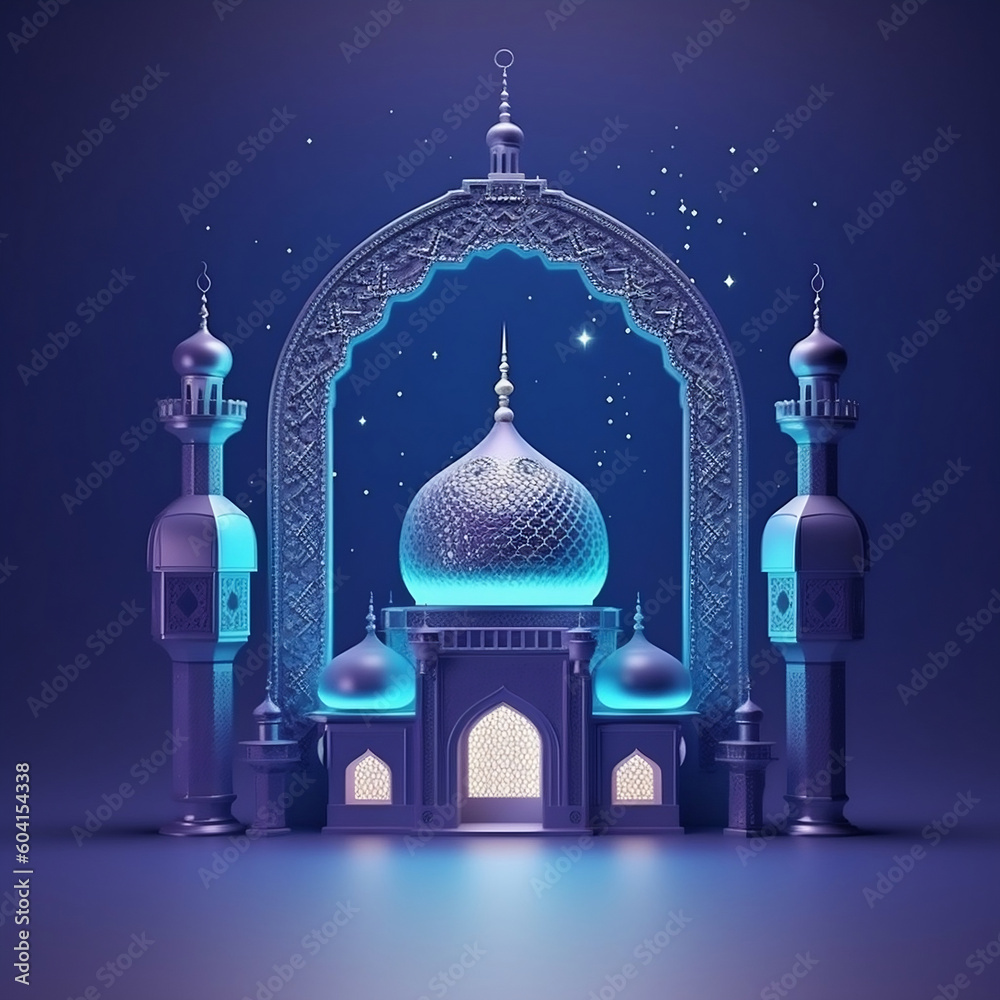 3d ramadan night banner template. Cute mosque and lantern displayed on ...