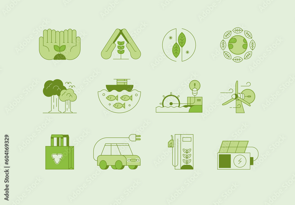 Green Geometric Organic and Natural Icon Set Stock Template | Adobe Stock