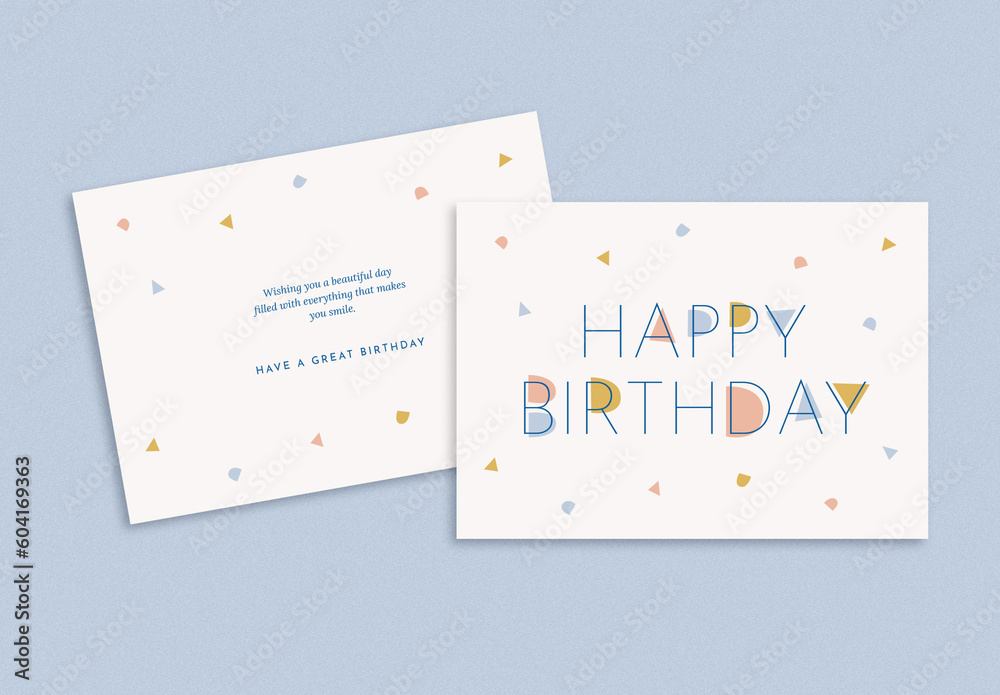 Birthday Card Layout with Confetti Shapes Stock Template | Adobe Stock
