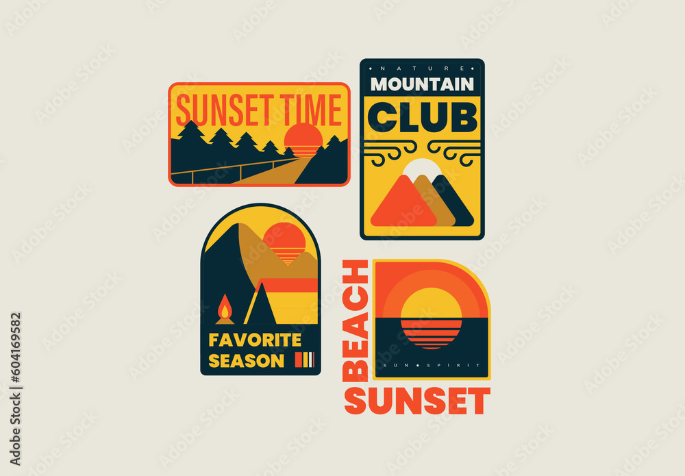 Orange Retro Nature Logo Set Stock Template | Adobe Stock