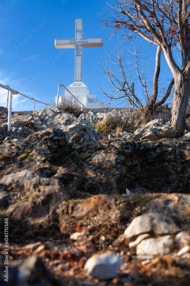 The white Cross on the top of Krizevac (Cross Mountain) in Medjugorje ...