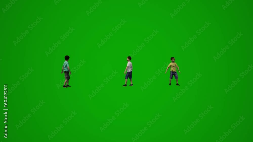 Boy on green screen playing and running, thinking, standing, dancing ...