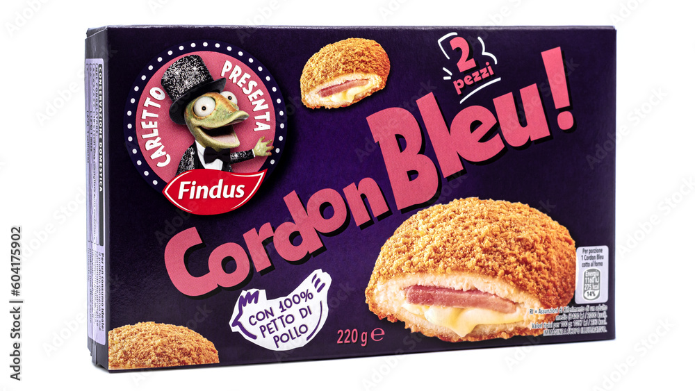 Findus Cordon Bleu with chicken breast,frozen food product isolated on ...
