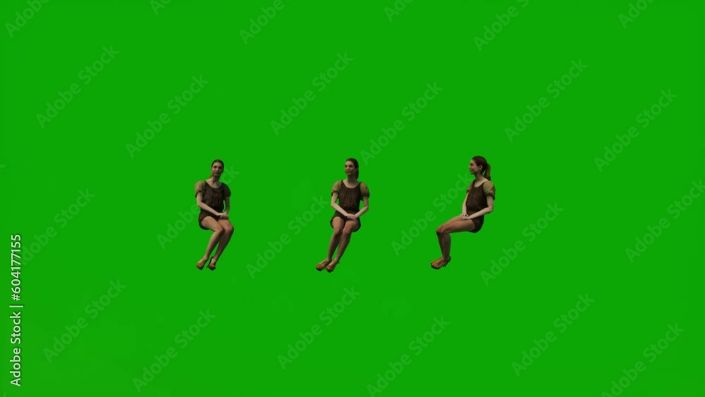 3D female store salesperson on green screen sitting and explaining ...